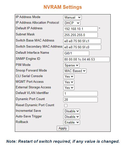 NVRAM Settings